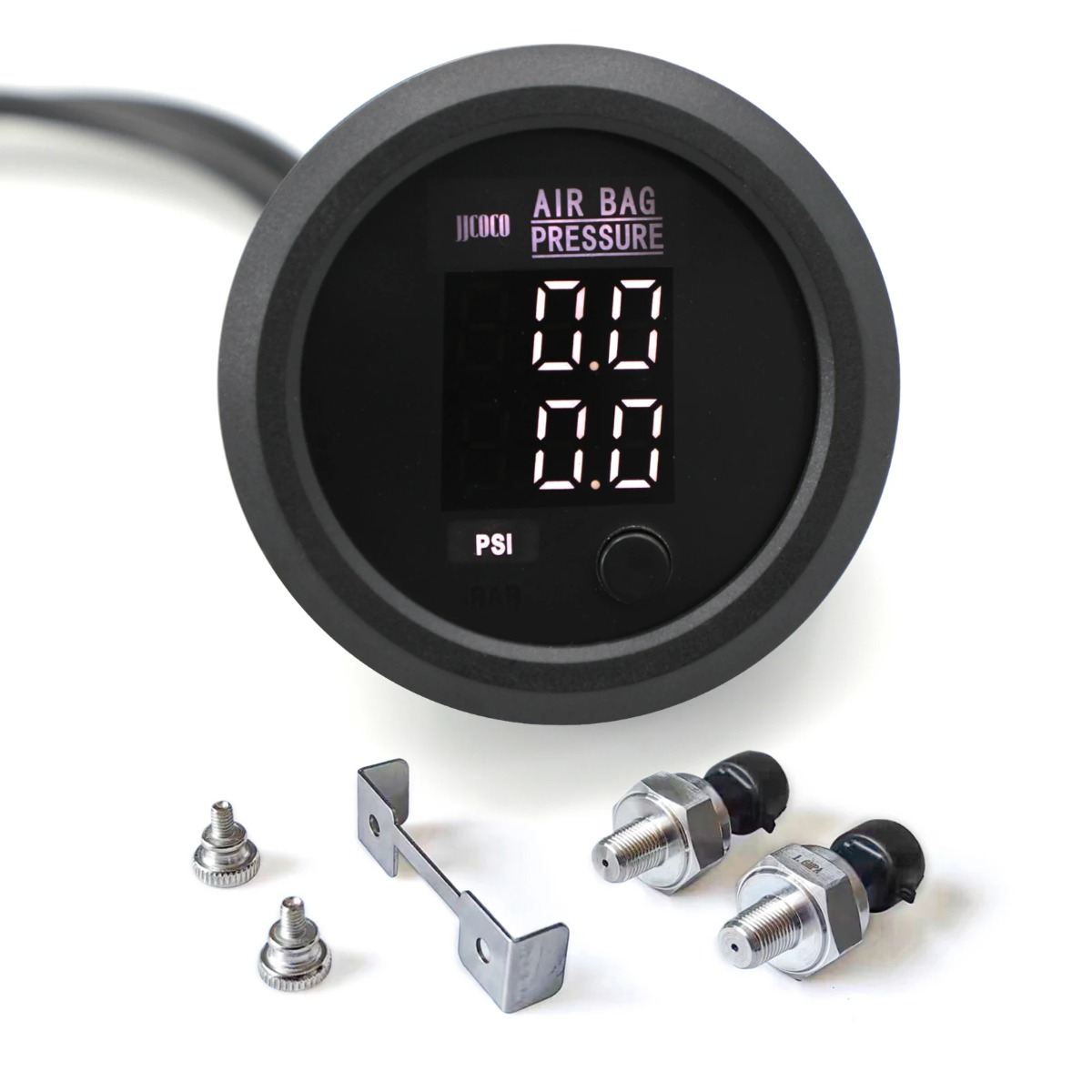 Air Pressure Gauge Dual Digital Display WHITE + 1/8NPT Sensor Air Ride ...