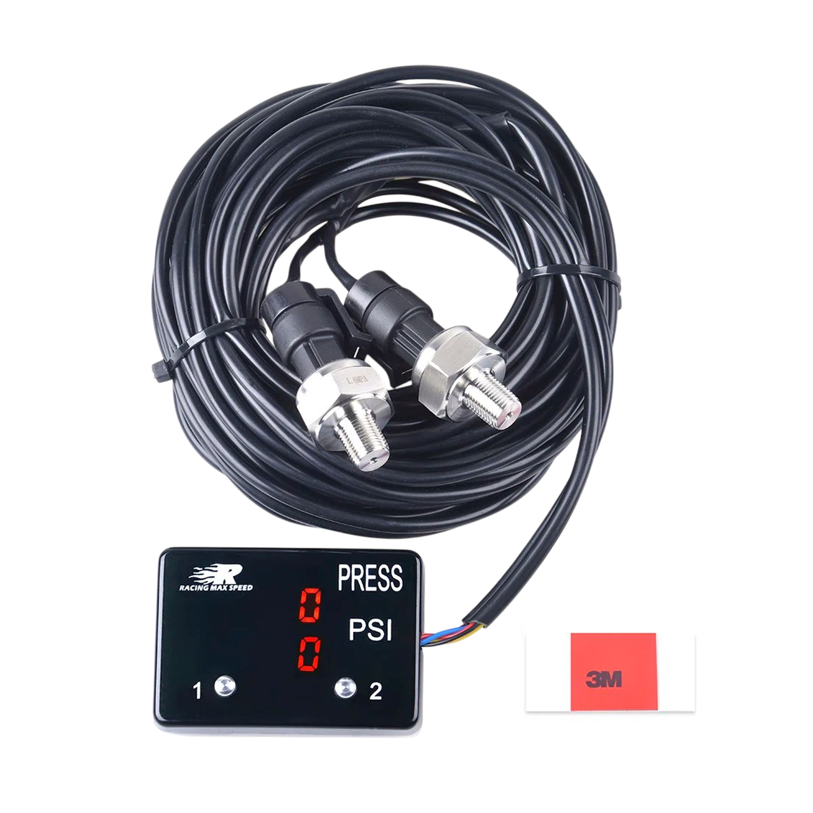 12V Dual Digital Display Air Pressure Gauge LED Red + 2pcs 1/8 Npt ...