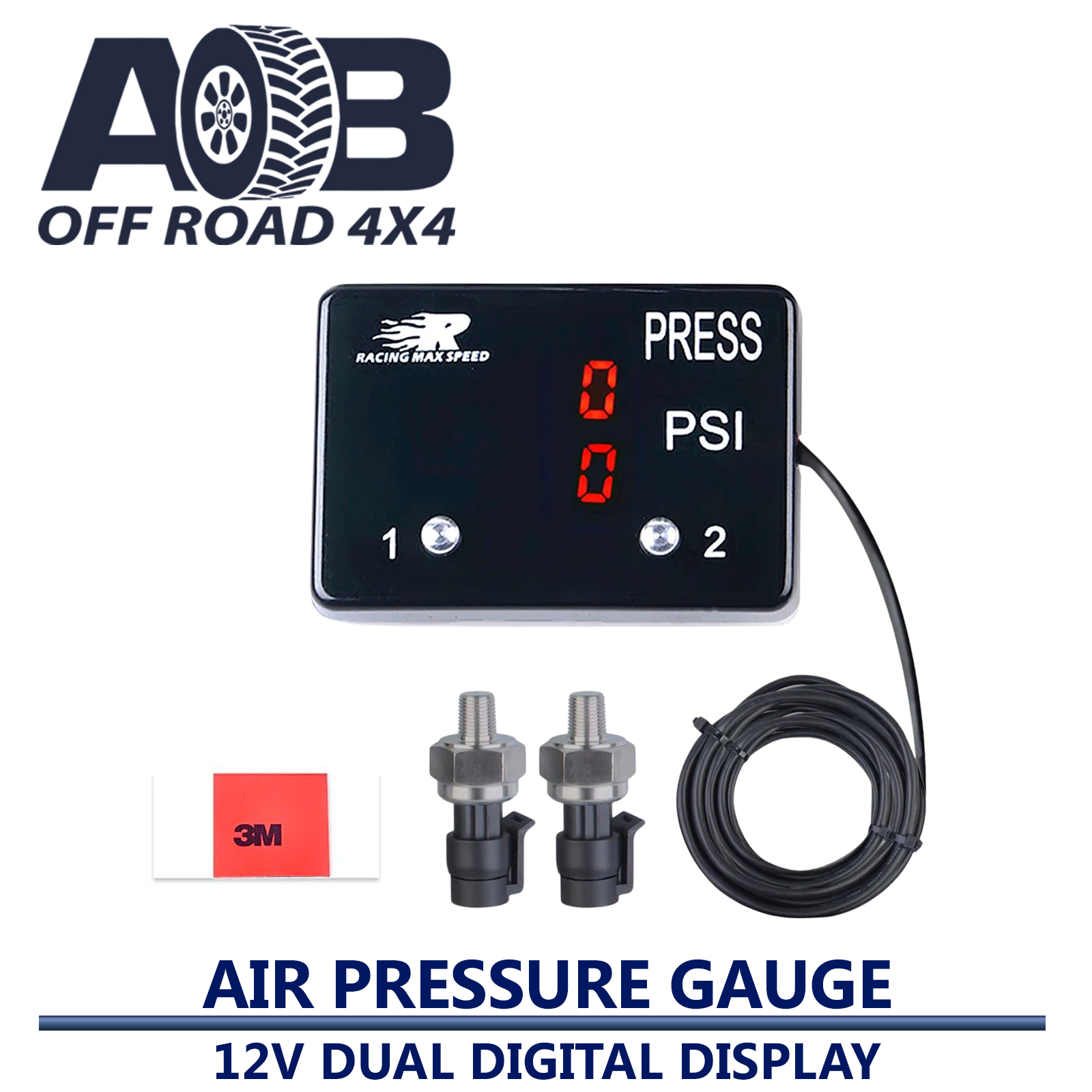 12V Dual Digital Display Air Pressure Gauge LED Red + 2pcs 1/8 Npt ...